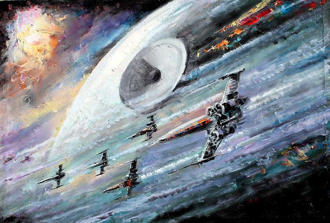 X-Wing Fighters with Death Star Print Wall Art & Canvas Print - GaleriFoton
