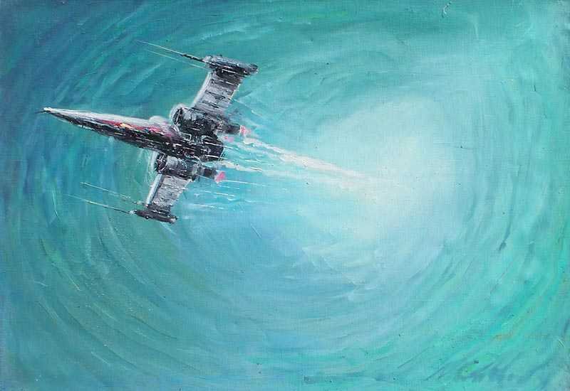 Turquoise X-wing Oil Painting - Star Wars Handmade Gift - GaleriFoton