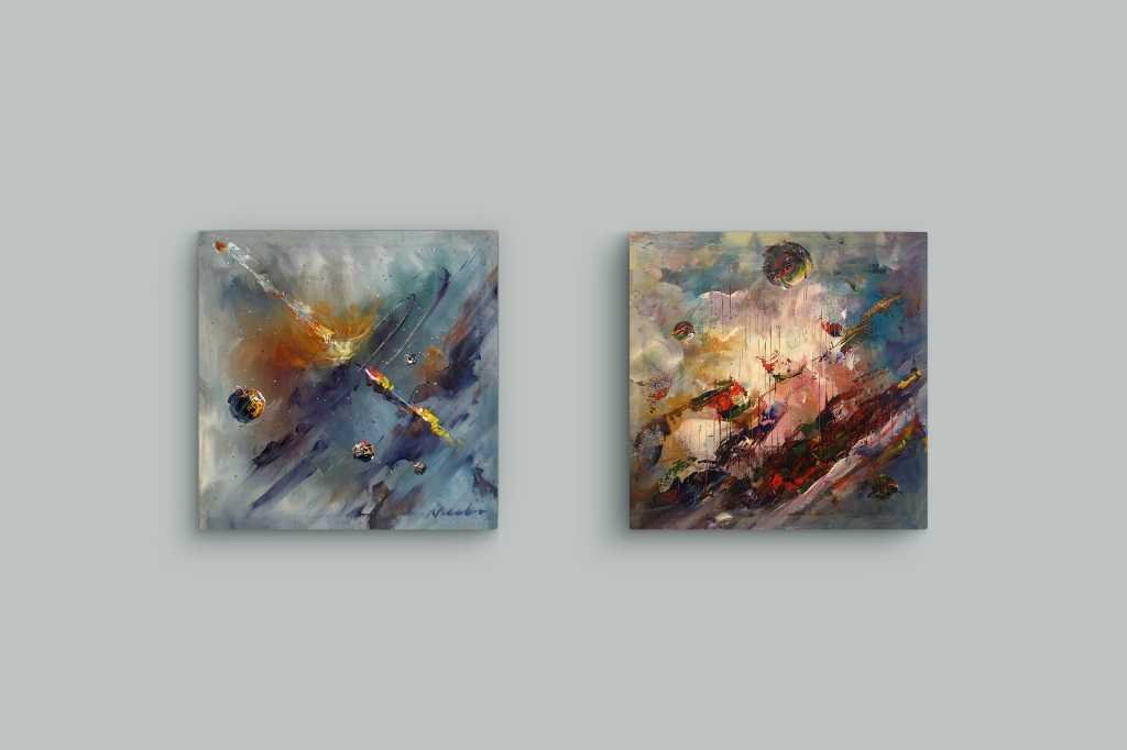 Set of 2 Square Space Art Prints - Abstract Space Art - Modern Home ...