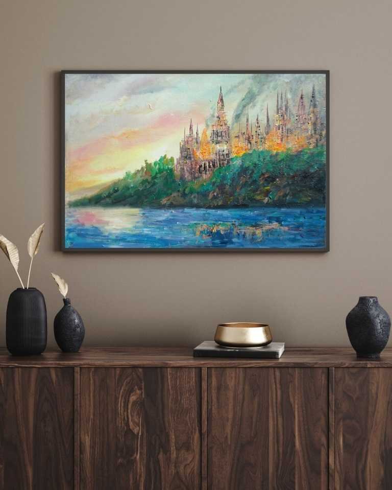 Castle Art Print, Fantasy Castle Print, Medieval Burning Castle Art ...