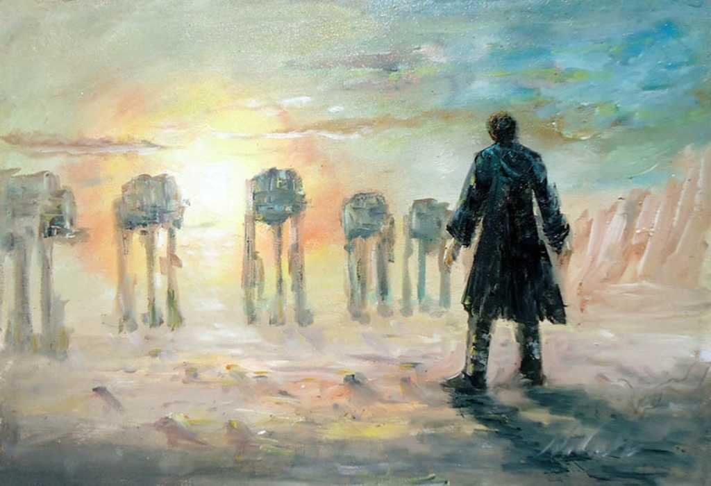 Luke vs AT-ATs Print - Luke stands against AT-AT's with Force - GaleriFoton